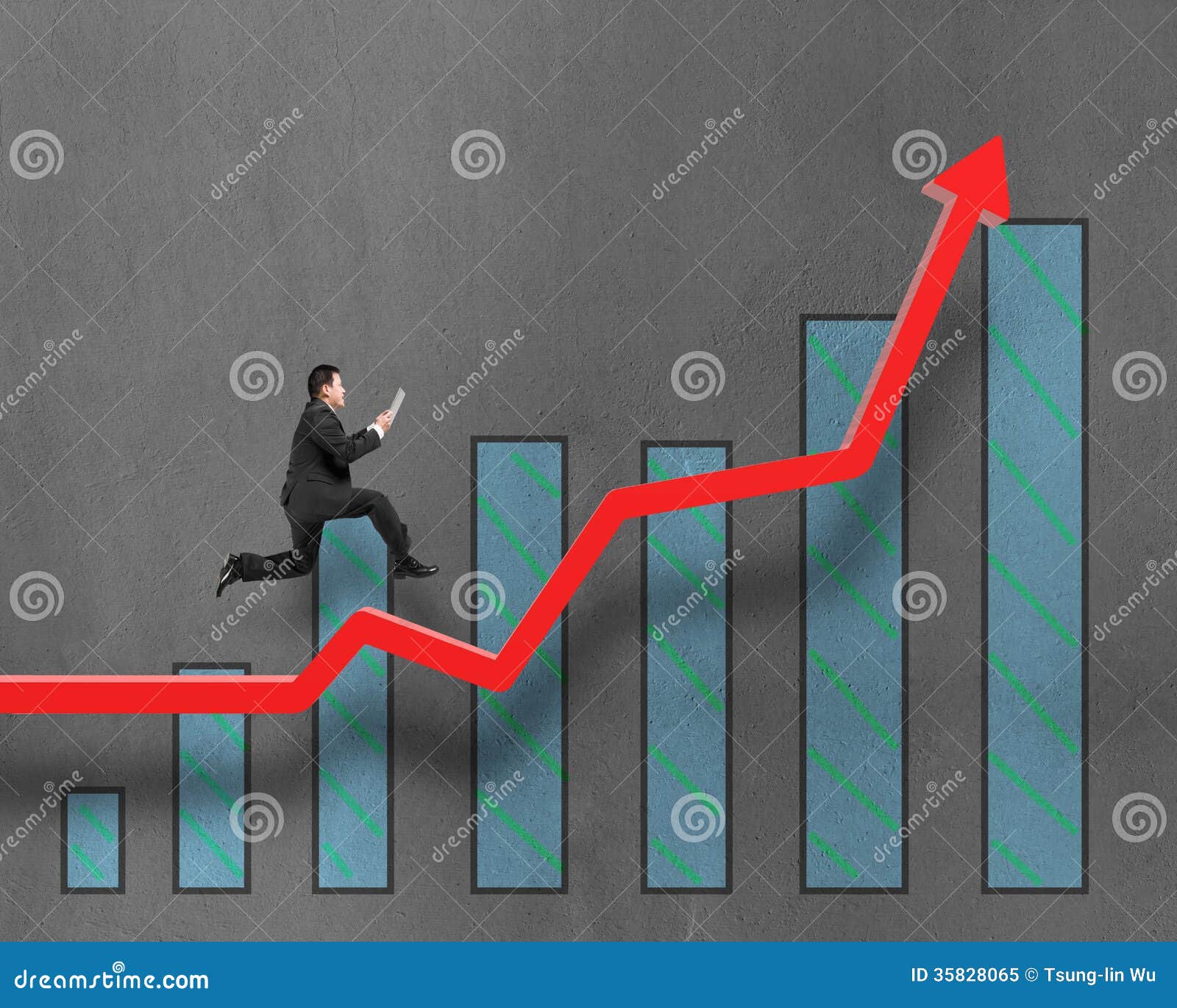 Businessman Running on Growth Red Arrow with Chart Stock Image - Image ...