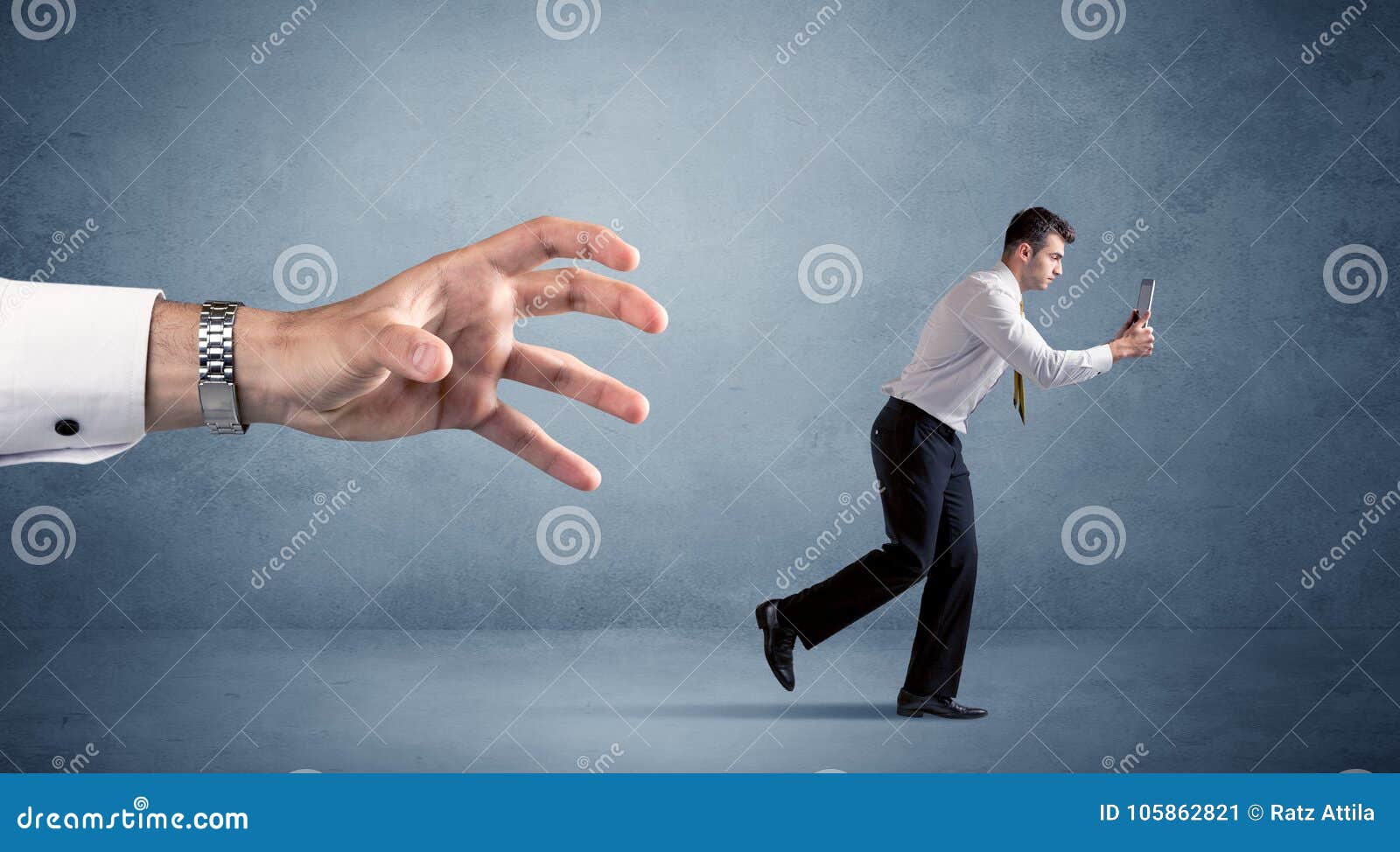 Businessman Running from Hand Stock Image - Image of anger, hand: 105862821