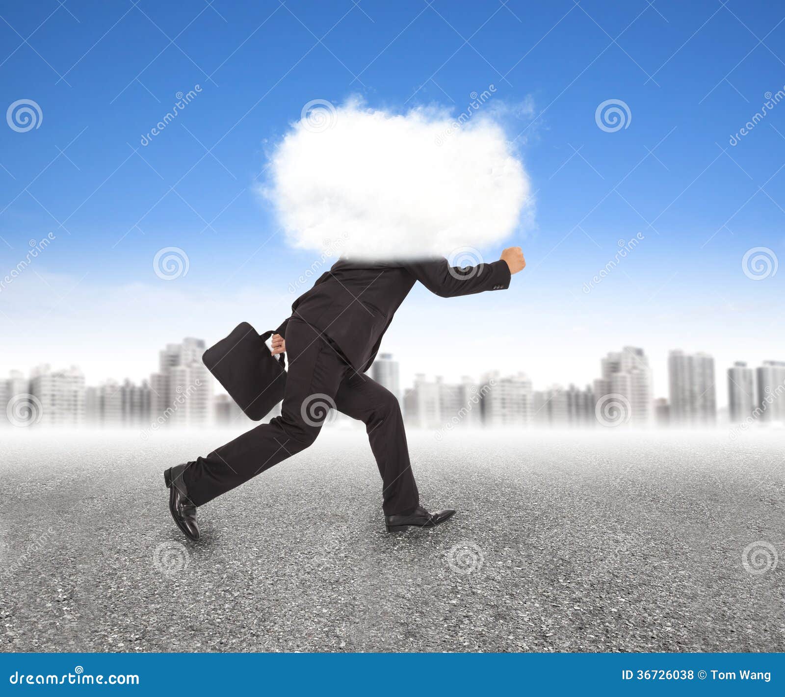 Businessman Running with Head in the Clouds Stock Photo - Image of ...