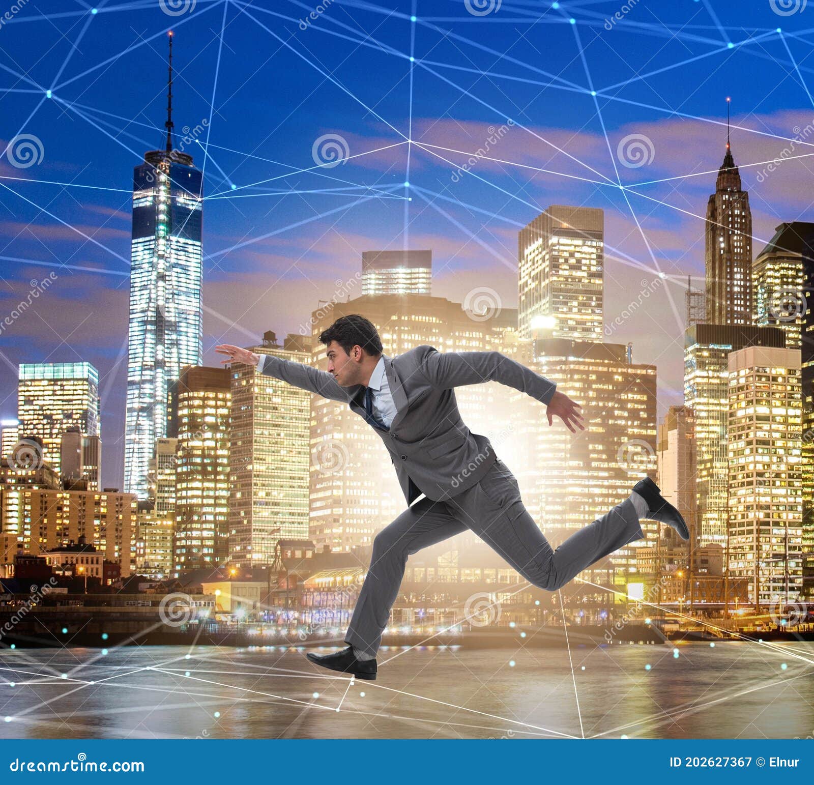 Businessman Running in Internet of Things Concept Stock Image - Image ...