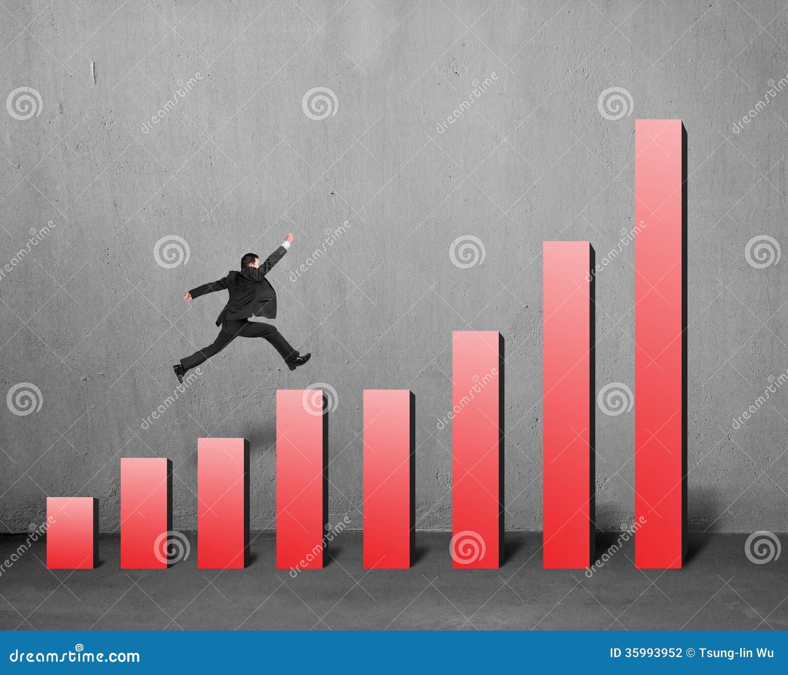 Businessman Running and Jumping on Red Bar Chart Stock Photo - Image of ...
