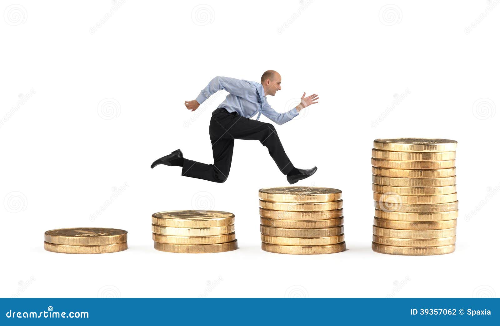 Businessman Running Over Coin Stack Stock Photo - Image of investment ...