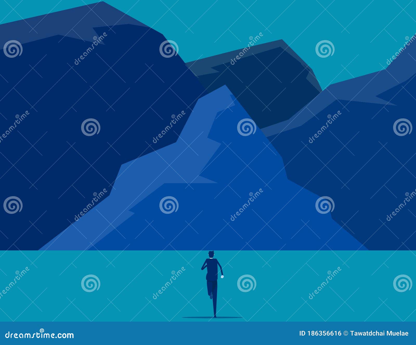 Businessman Running into the Peak. Flat Cartoon Style Design Stock ...