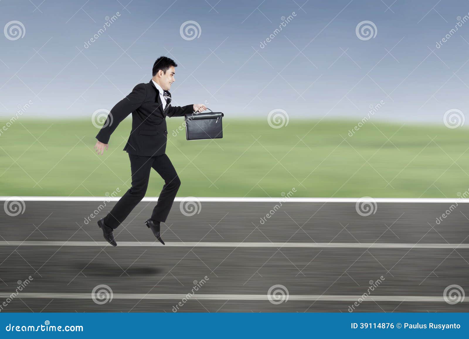 Businessman Running on a Racing Track Stock Photo - Image of career ...