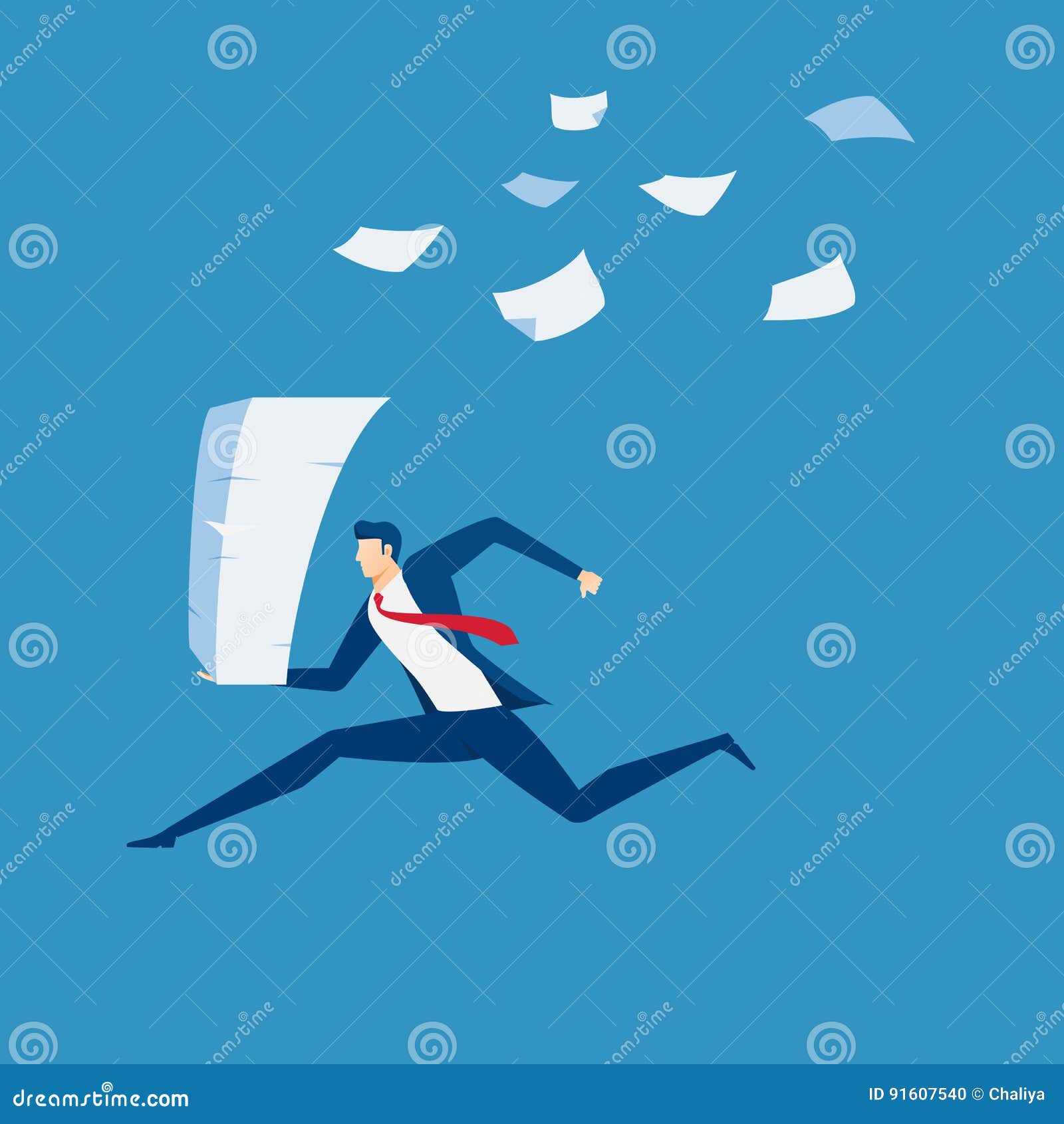 Businessman Running with Stack of Paperwork in Hand. Time Pressure ...