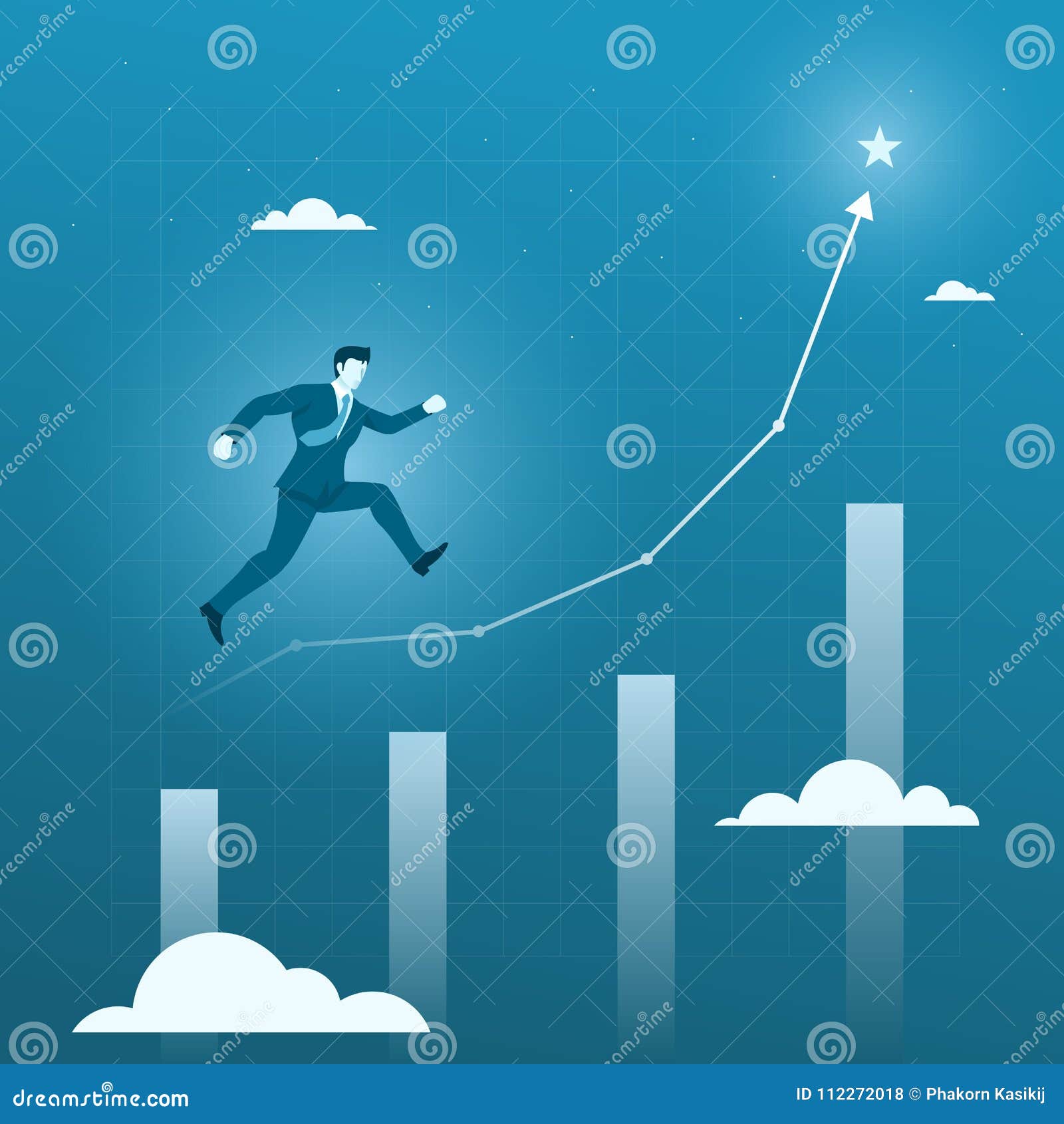 Businessman Running To the Target Goal, Business Growth Concept with ...