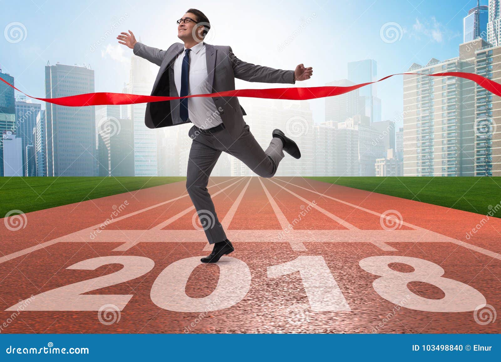 Businessman Running Towards New Year 2018 Stock Photo - Image of ...