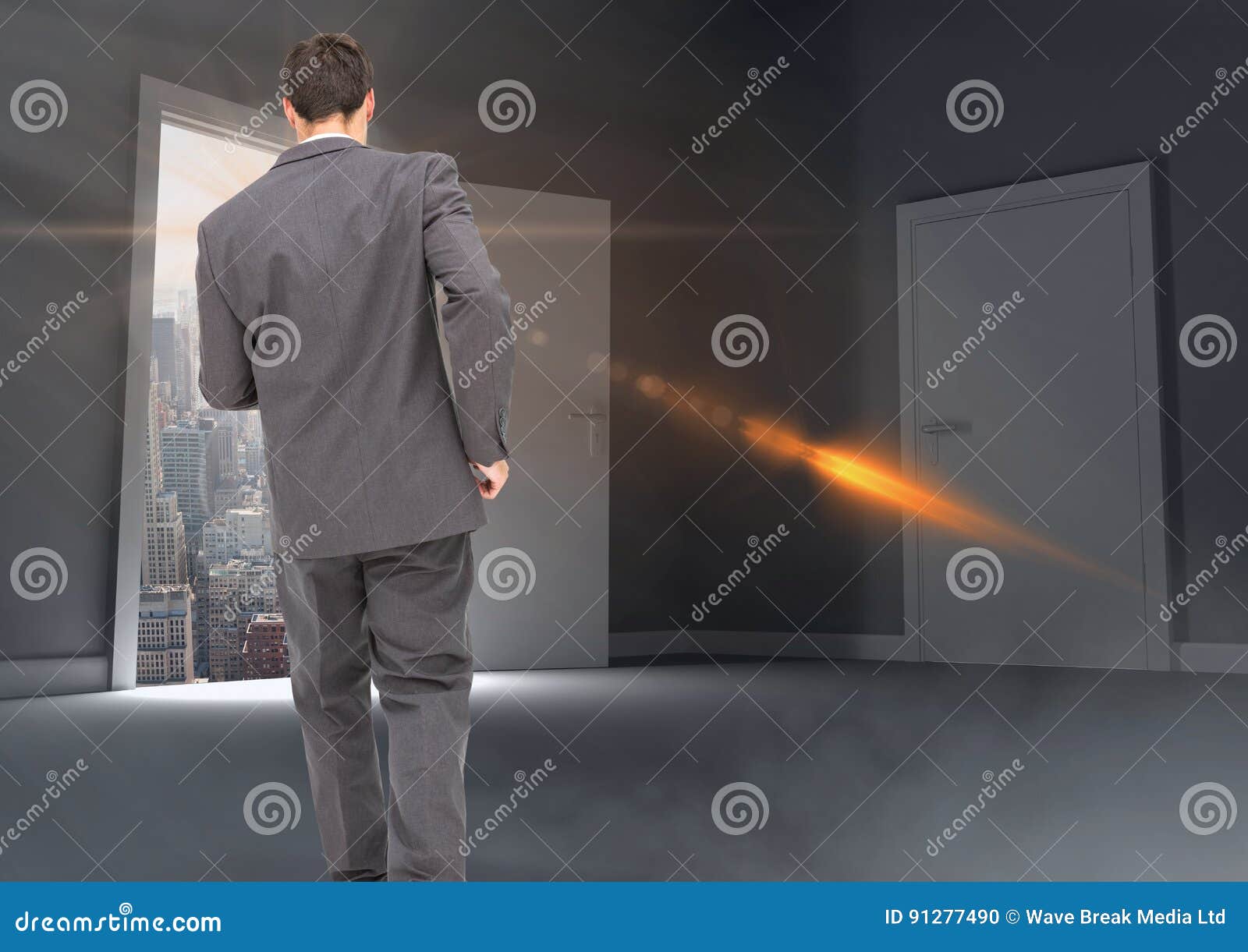 Businessman Running Towards Open Door Stock Illustration - Illustration ...