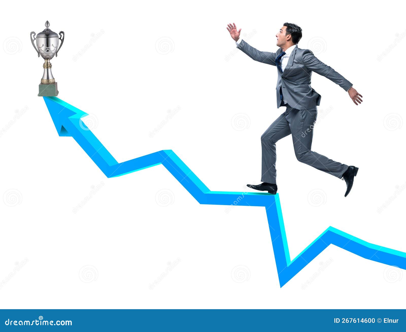 Businessman Running Towards Prize Cup Trophy Stock Photo - Image of ...