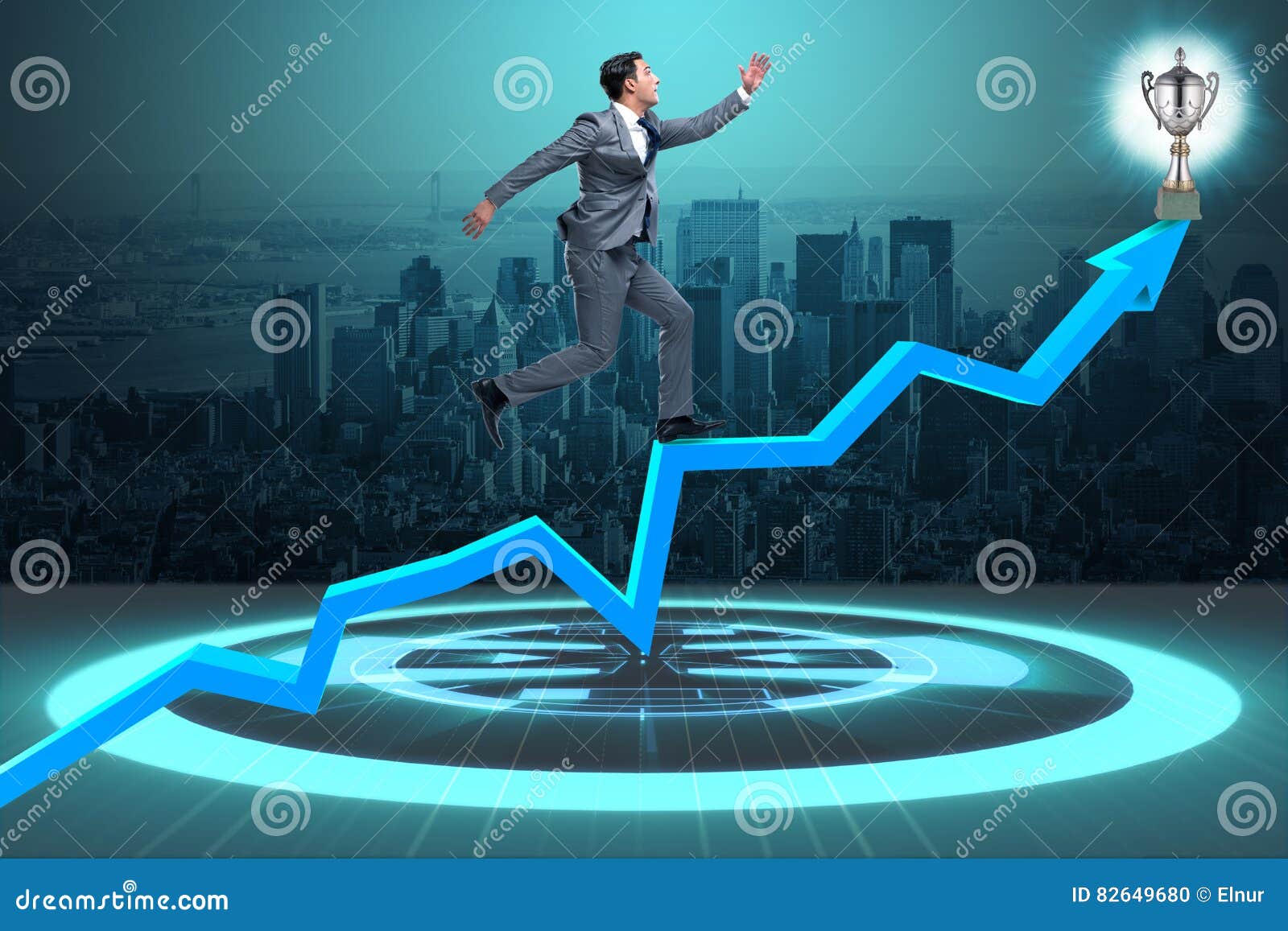 The Businessman Running Towards Prize Cup Trophy Stock Photo - Image of ...