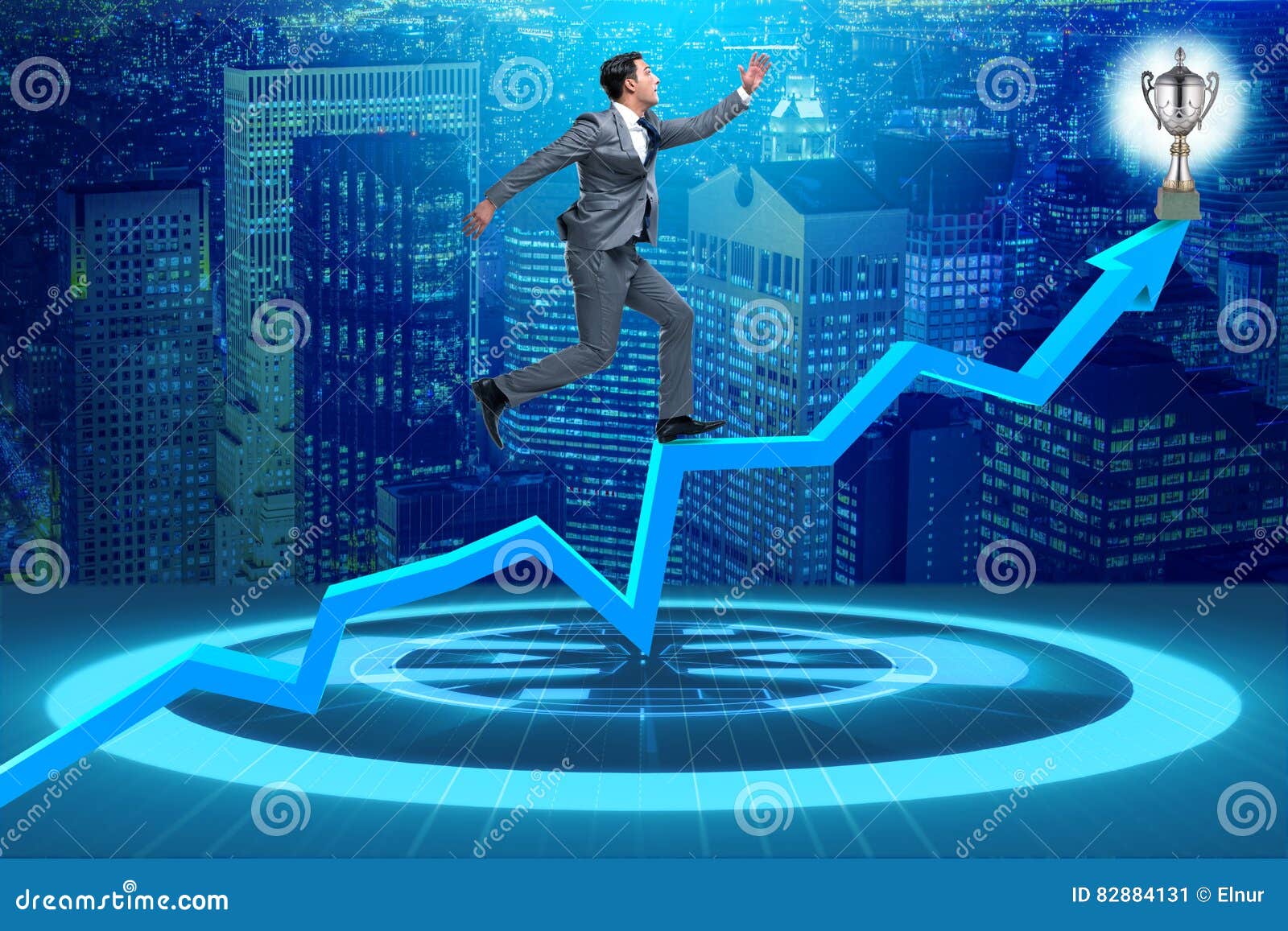 The Businessman Running Towards Prize Cup Trophy Stock Image - Image of ...