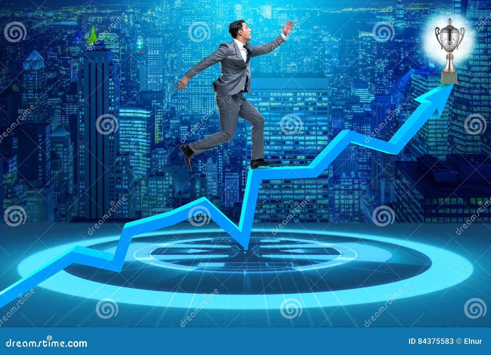 The Businessman Running Towards Prize Cup Trophy Stock Image - Image of ...