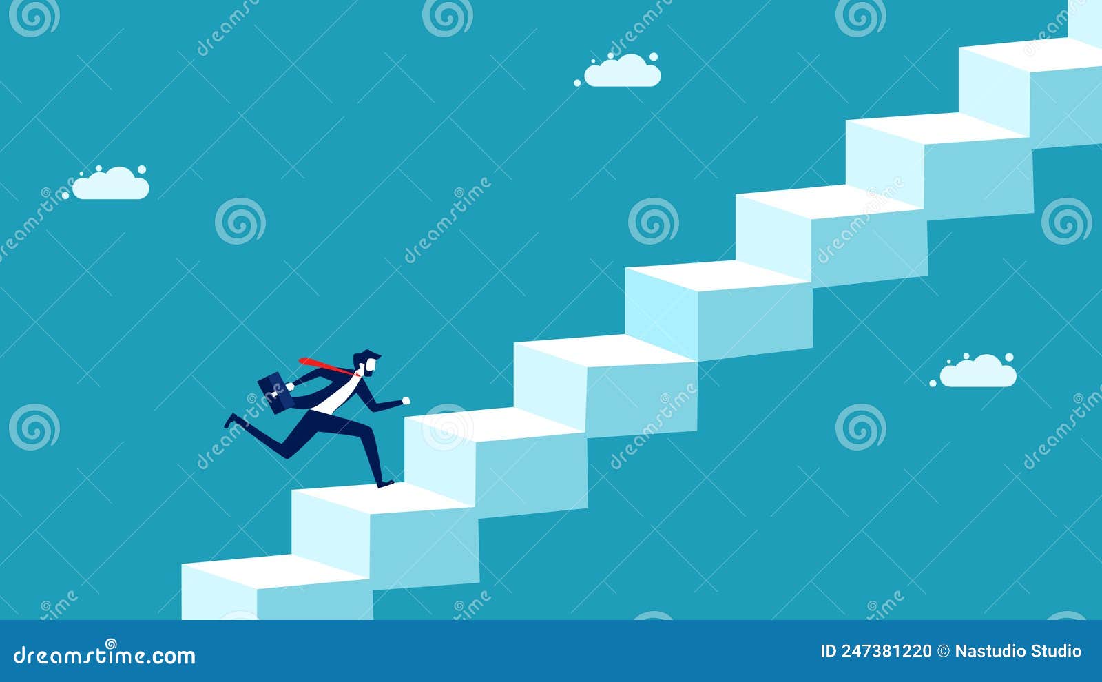 Businessman Running Up the Ladder of Success. Commitment Concept Stock ...