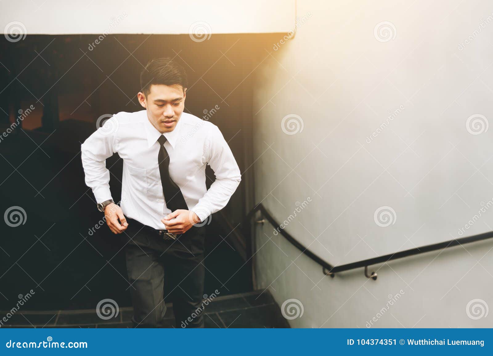 Businessman Running Up Stairway Going To Work. Stock Image - Image of ...