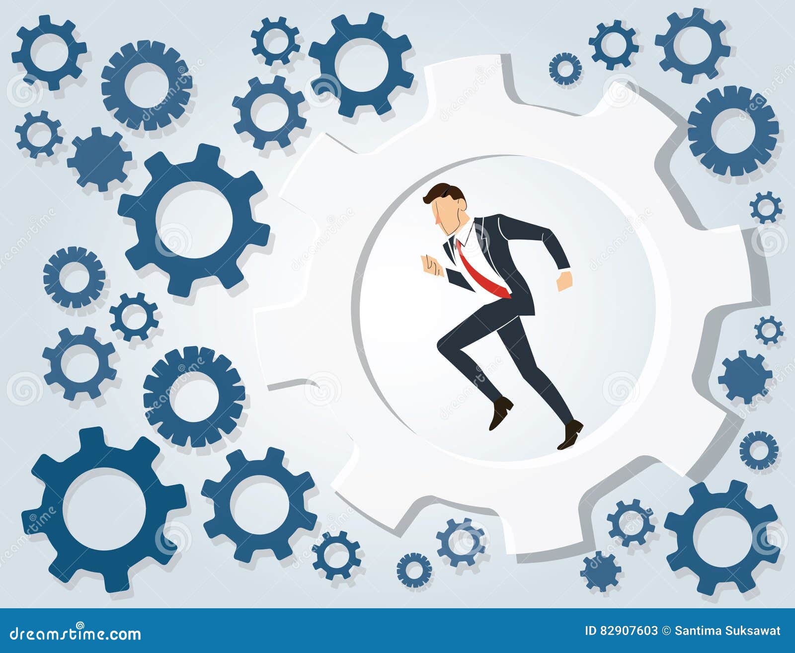 Businessman Running in Wheel Gear Background Vector Stock Vector ...