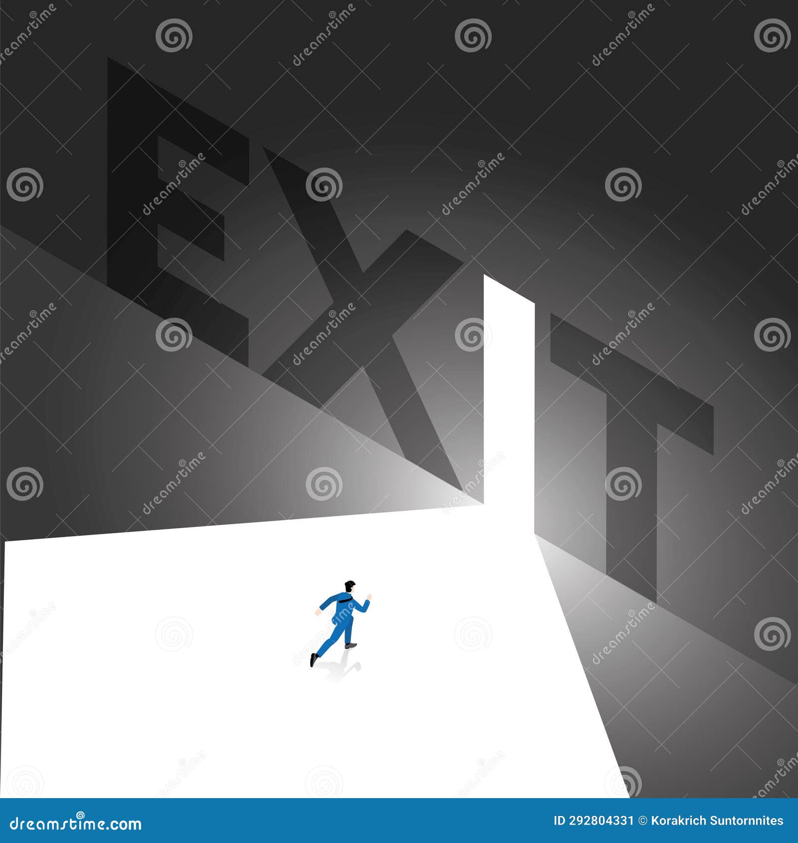 A business man run to exit stock illustration. Illustration of light ...