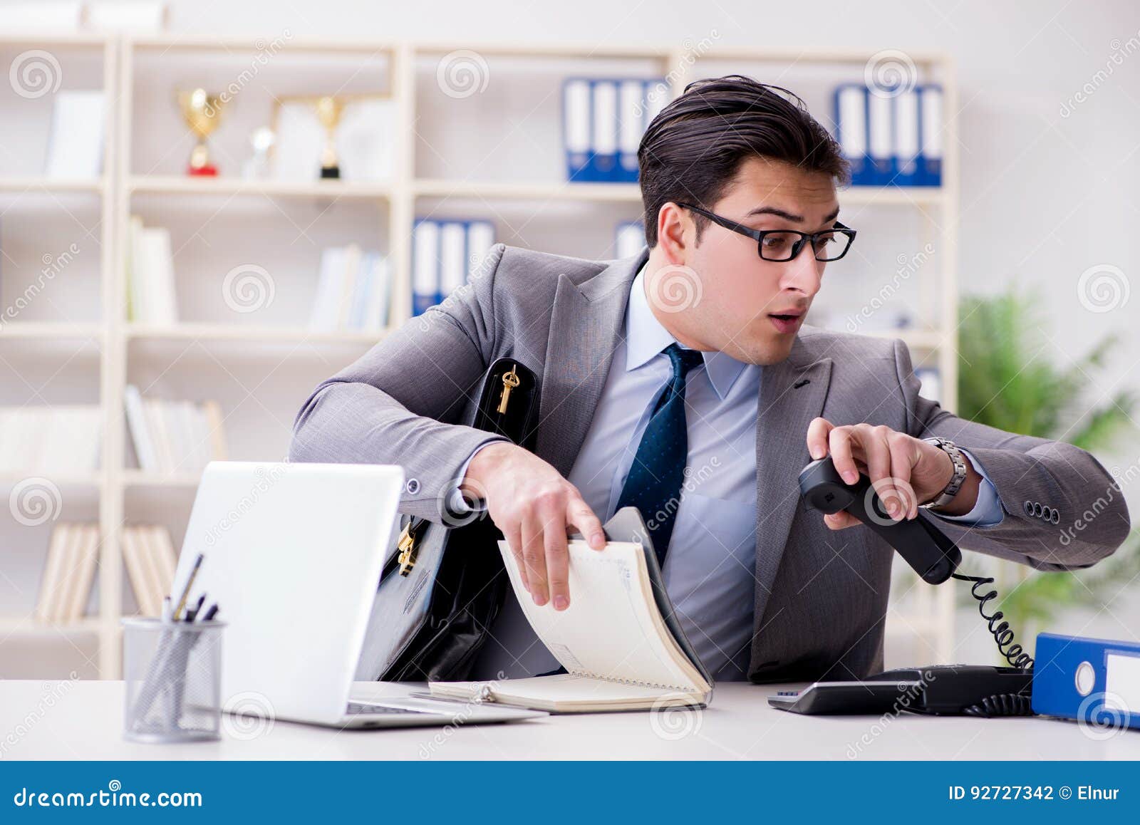 The Businessman Rushing in the Office Stock Photo - Image of calling ...