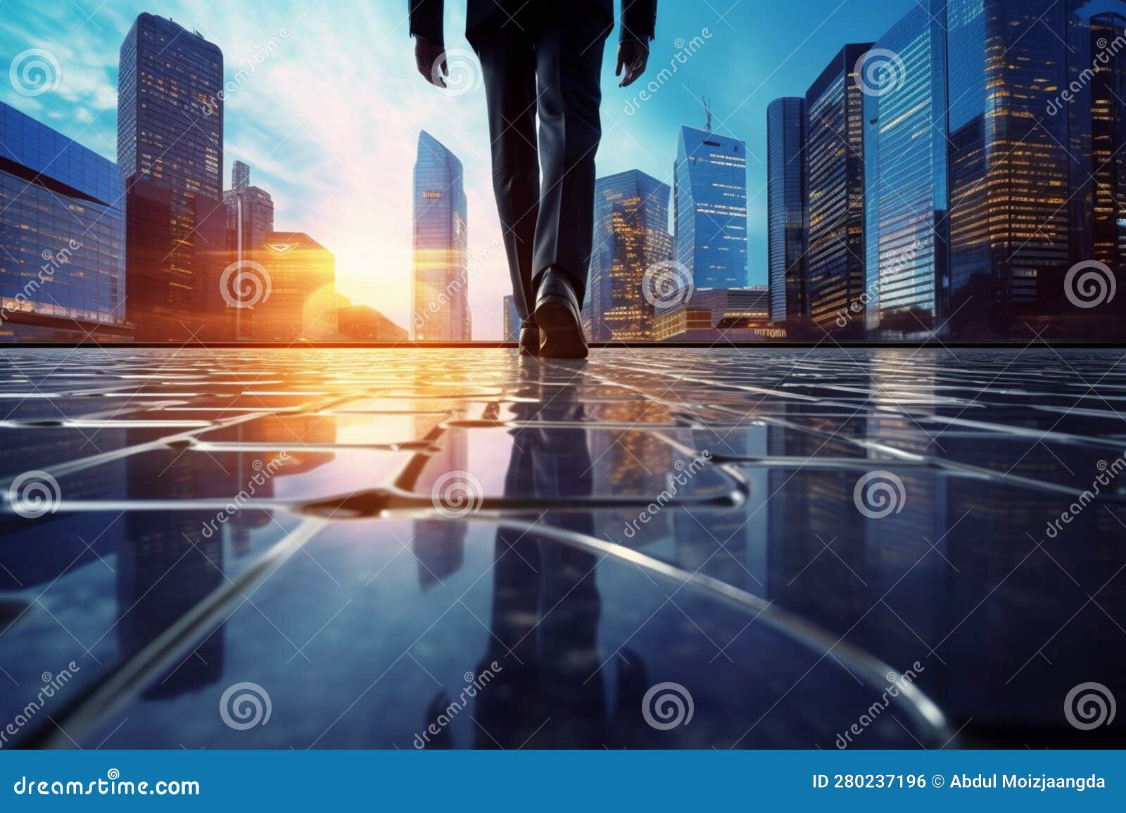 Businessman S Feet Lead the Way into the Future of Technology. Stock ...
