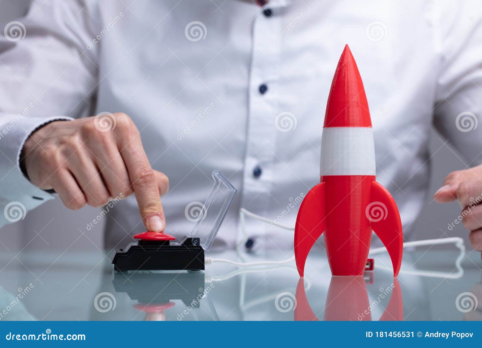 Businessman`s Hand Launching Rocket Stock Image - Image of achievement ...