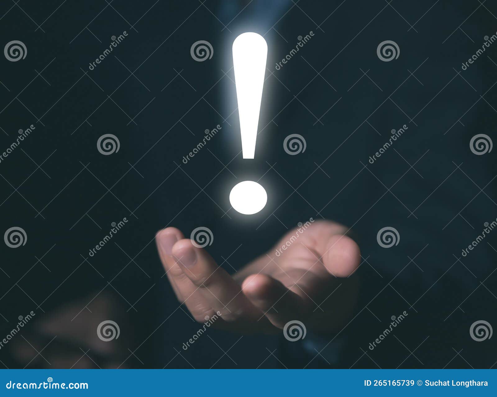 The Businessman S Hand Shows a White Exclamation Mark. Stock Image ...