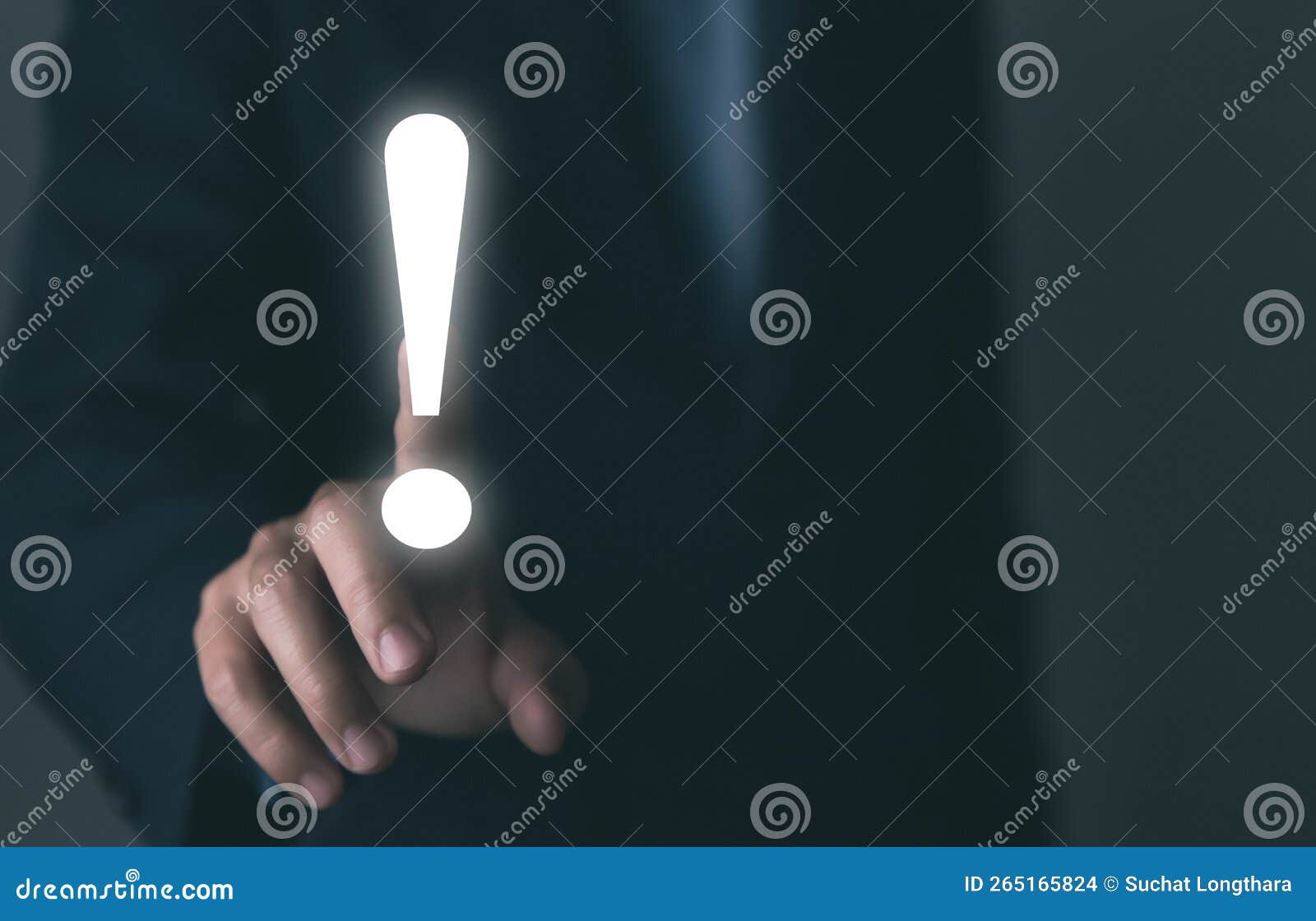 The Businessman S Hand Shows a White Exclamation Mark. Stock Photo ...