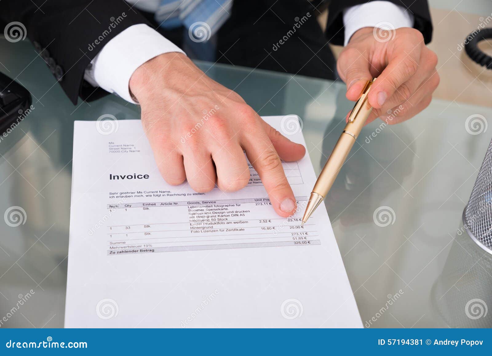 Businessman S Hands Pointing at Invoice Stock Image - Image of ...