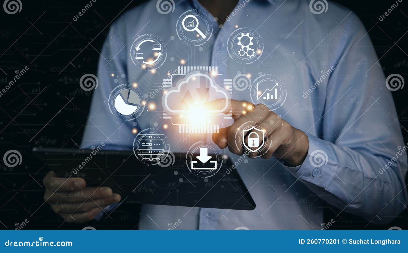 Businessman S Hands Showing a Diagram of Cloud Computing Information ...