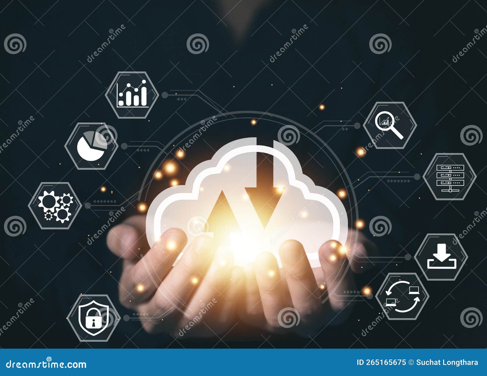 Businessman S Hands Showing a Diagram of Cloud Computing Information Technology Icon. Stock ...