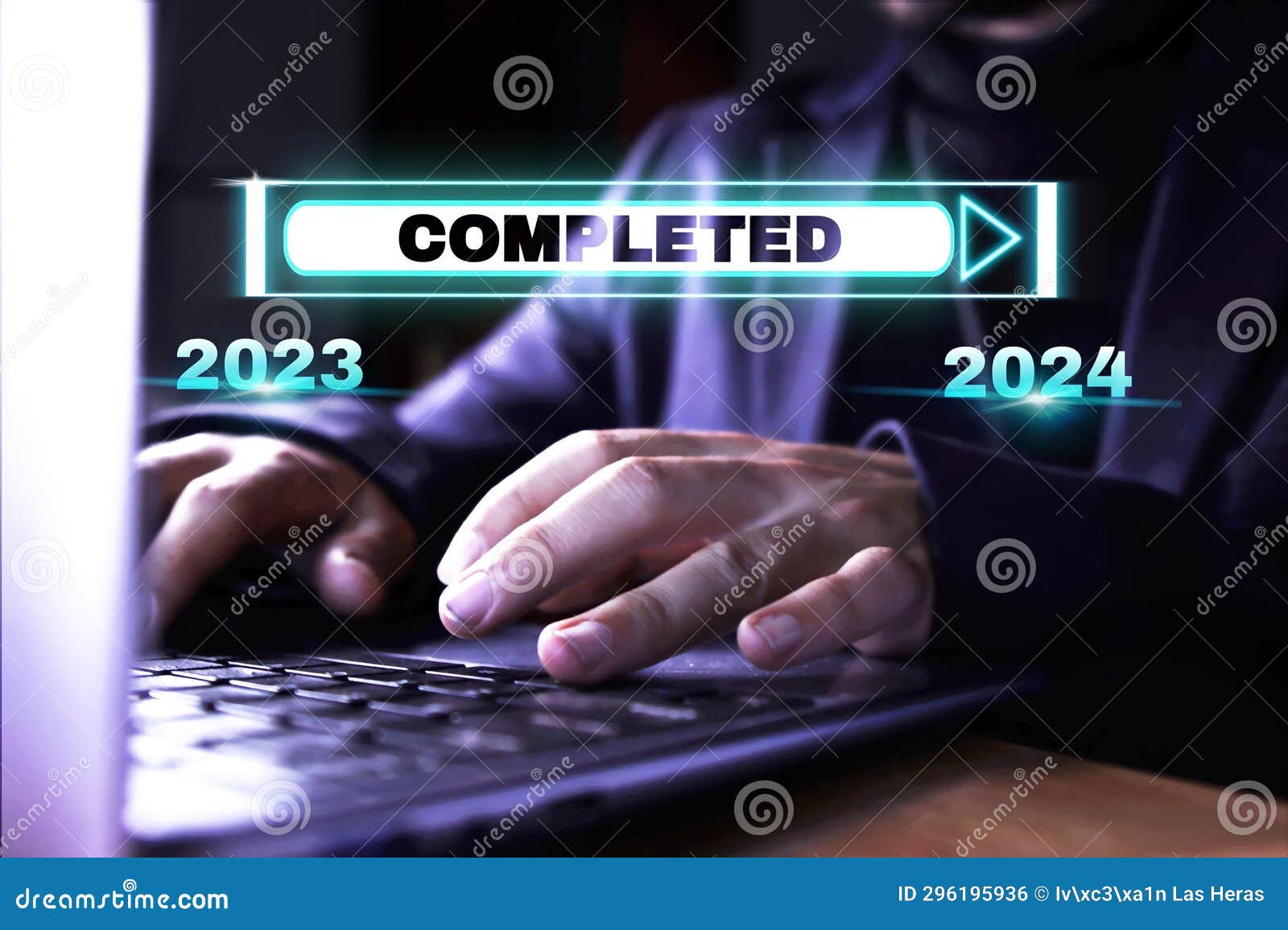 Businessman S Hands Using the Computer with a Digital Chart of the Year ...