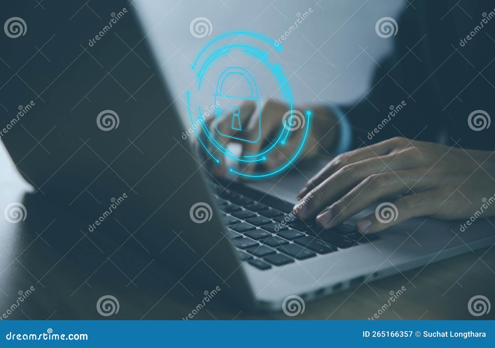 Businessman S Using Laptop Shows a Lock Icon. Stock Image - Image of ...