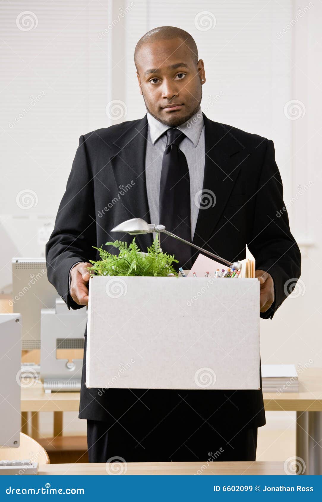 Businessman Sadly Packing Personal Desk Items Stock Image - Image of ...