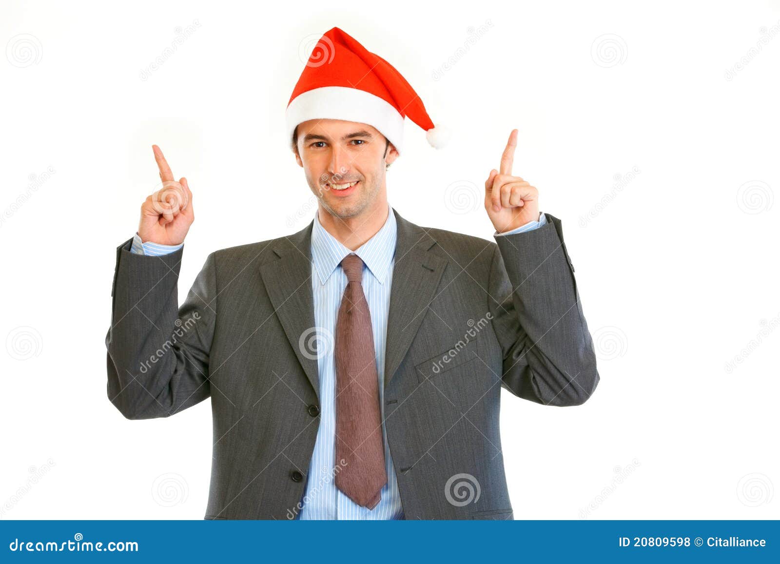Businessman in Santa Hat Pointing at Copy Space Stock Photo - Image of ...