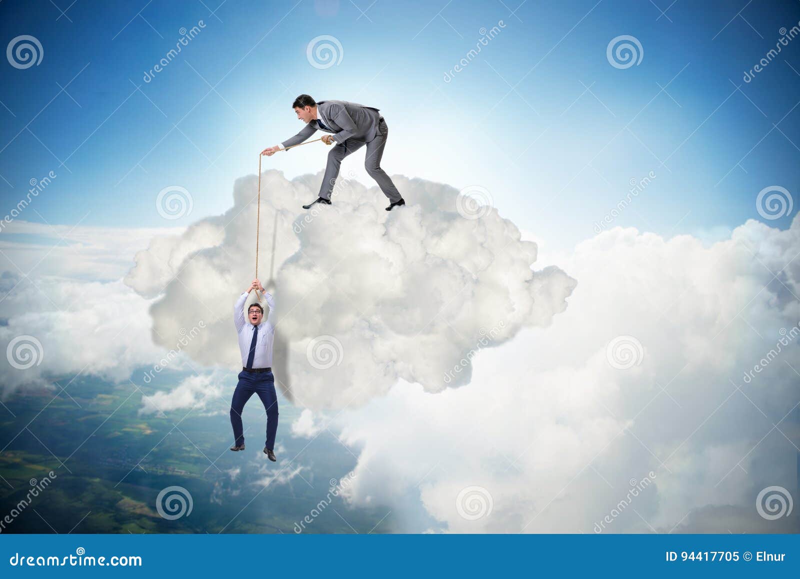 The Businessman Saving Colleague by Pulling Rope Stock Image - Image of ...