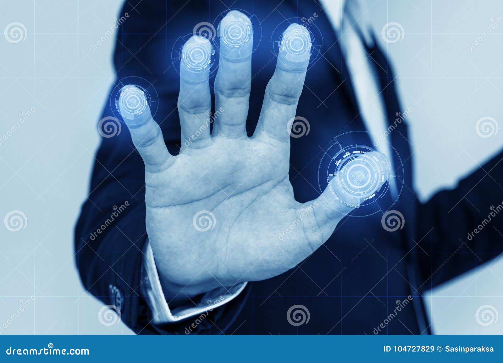 Businessman Scan Fingerprints on Screen. Security System Technology ...