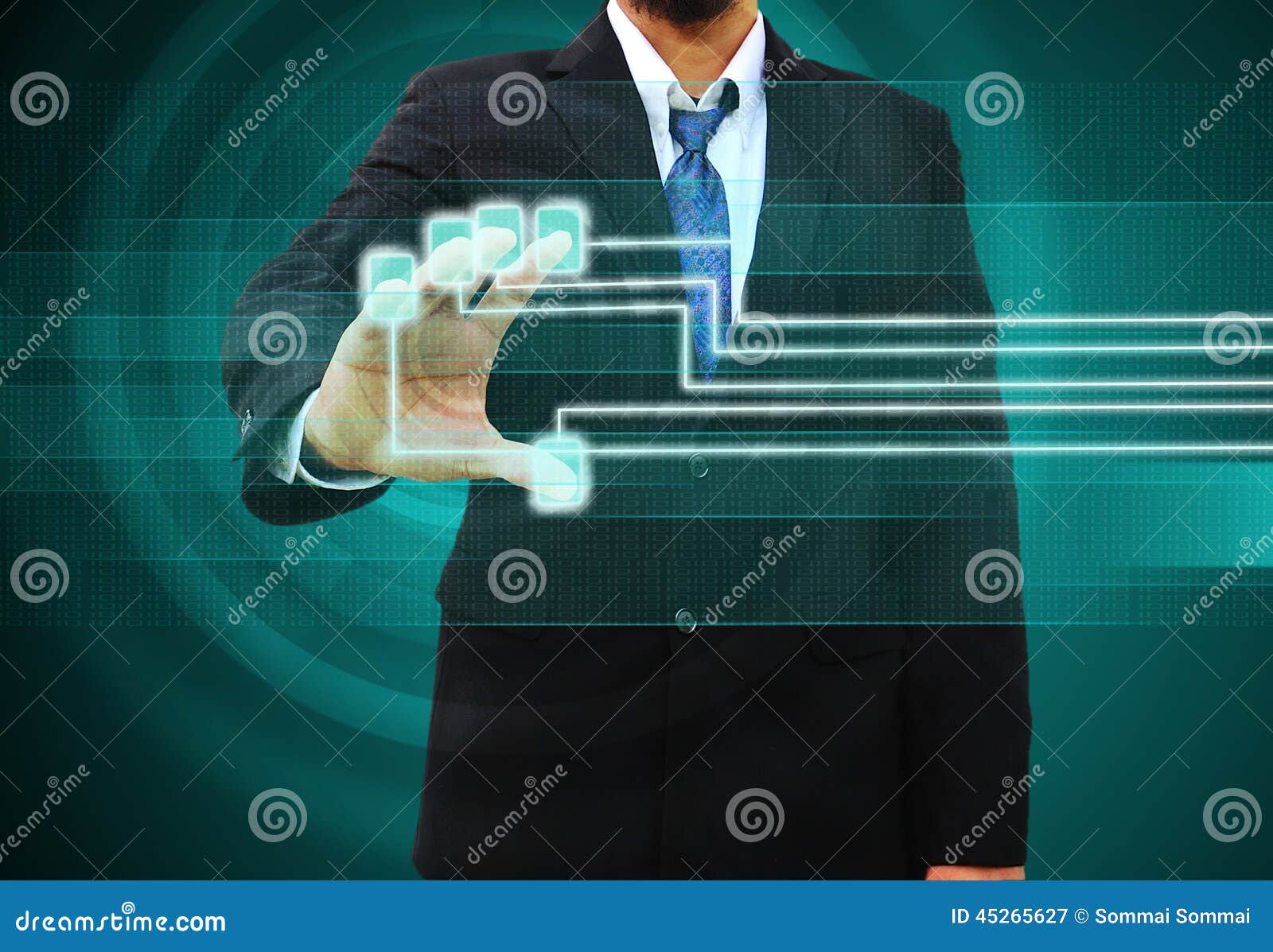Businessman Scanning Finger on a Touch Screen Interface Stock Image ...