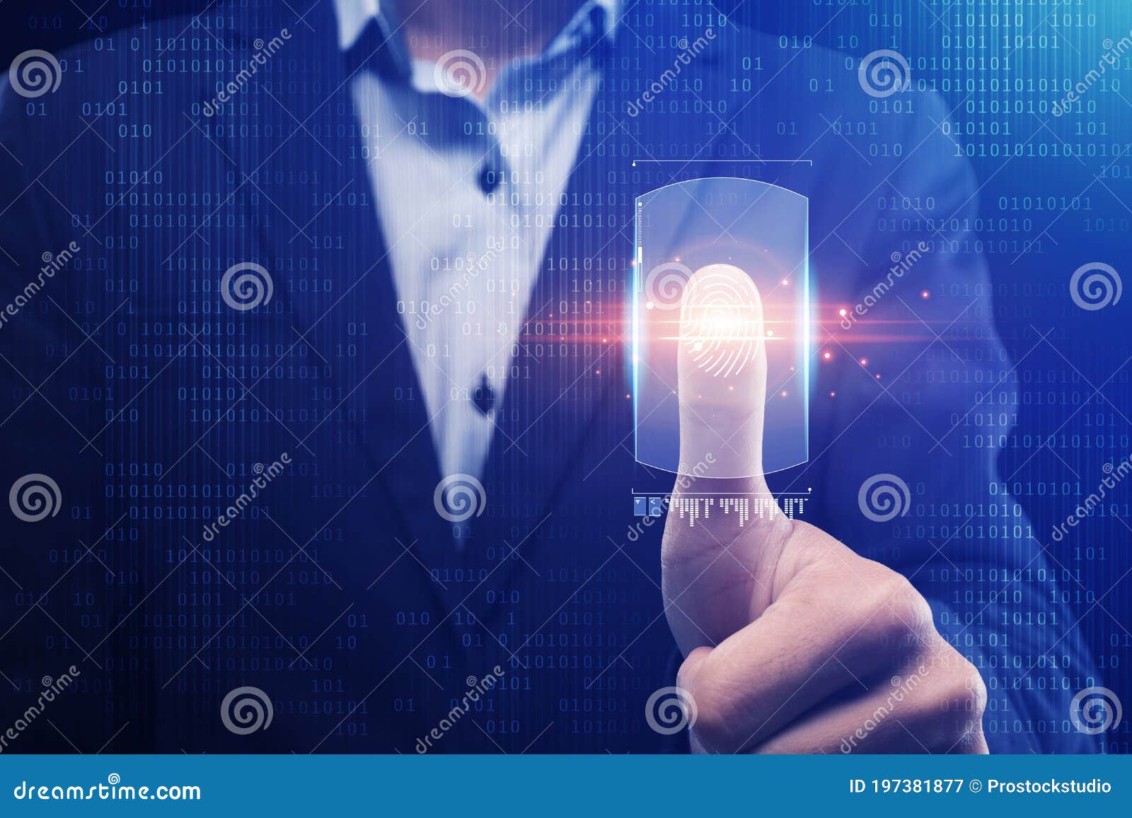 Businessman Scanning Fingerprint for Biometric Verification on Blue ...