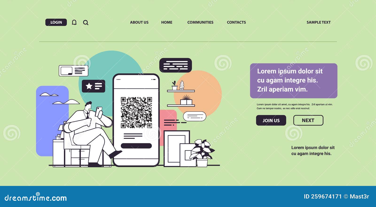 Businessman Scanning QR Code on Smartphone Screen Readable Barcode ...