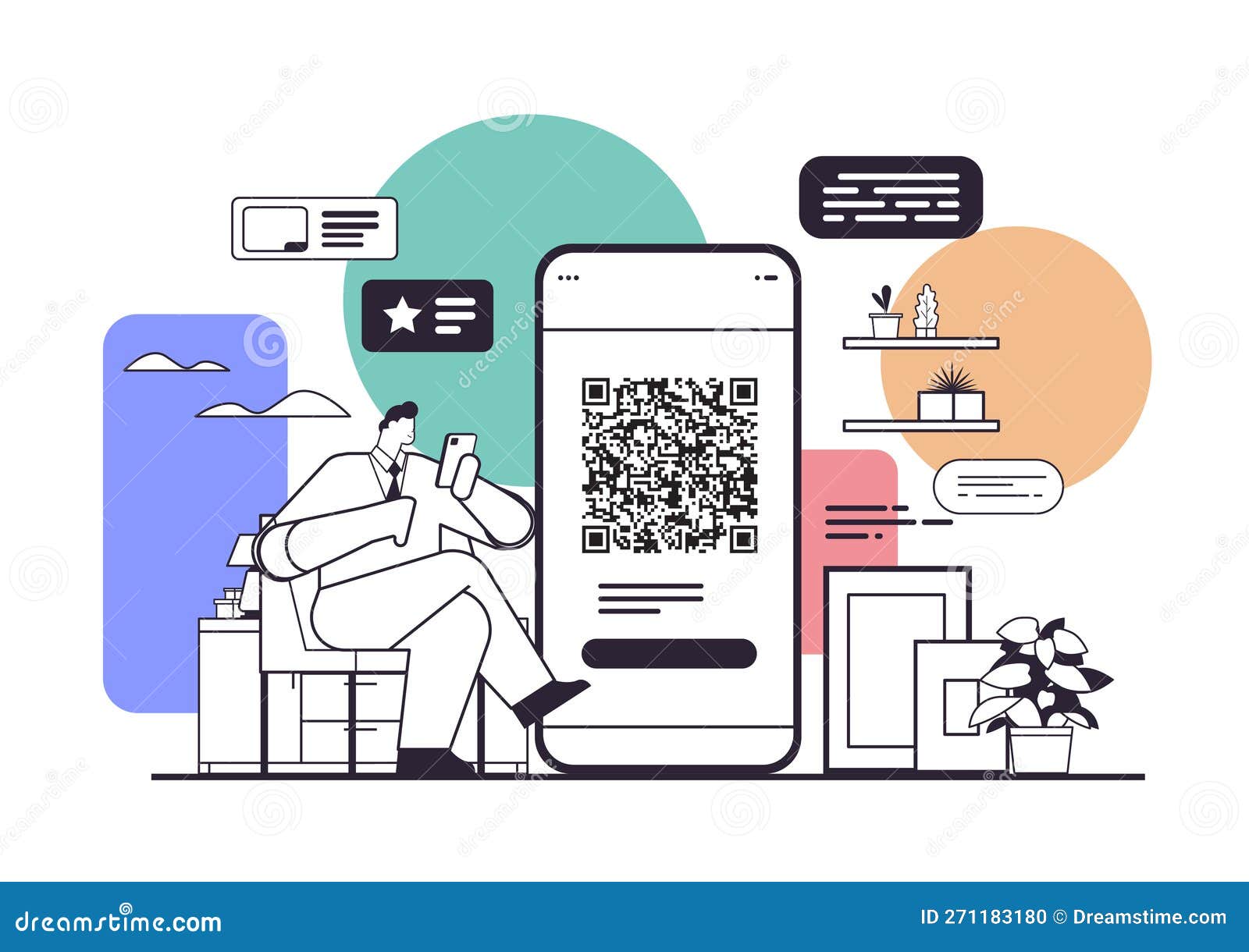 Businessman Scanning QR Code on Smartphone Screen Readable Barcode ...