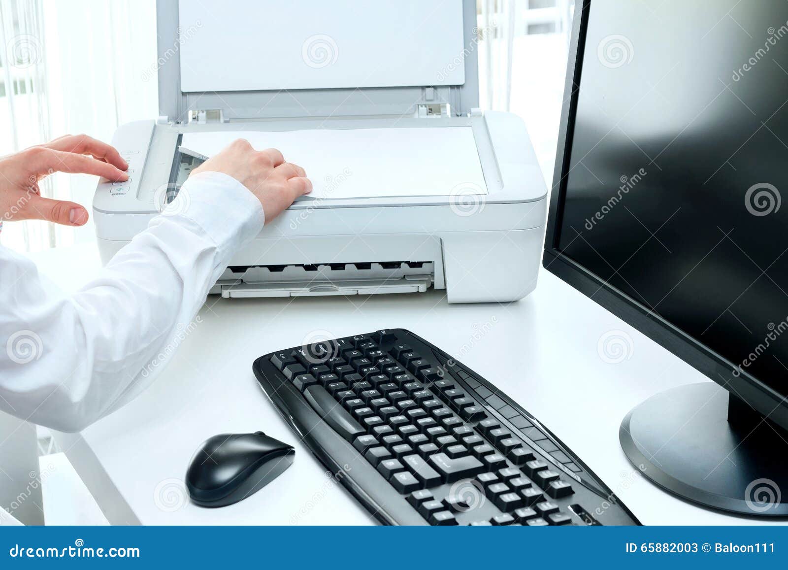 Businessman Scans Some Documents. Stock Image - Image of machine ...