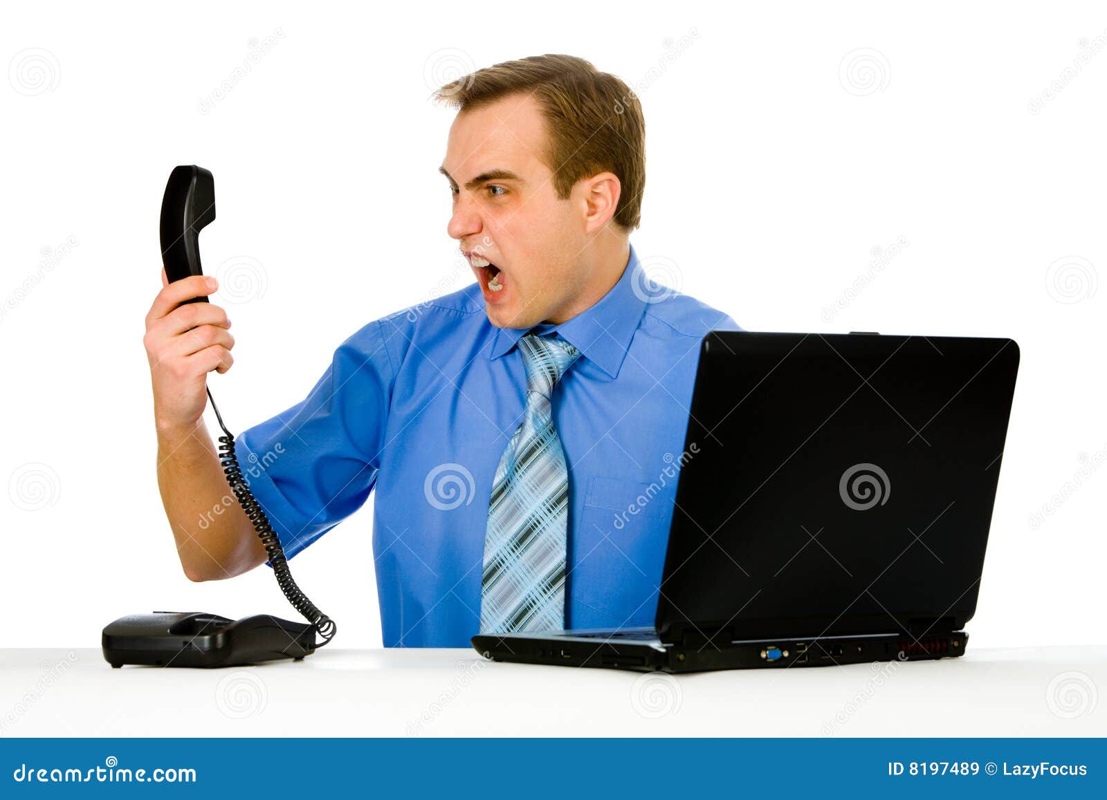 Businessman Screaming. Isolated on White. Stock Image - Image of ...