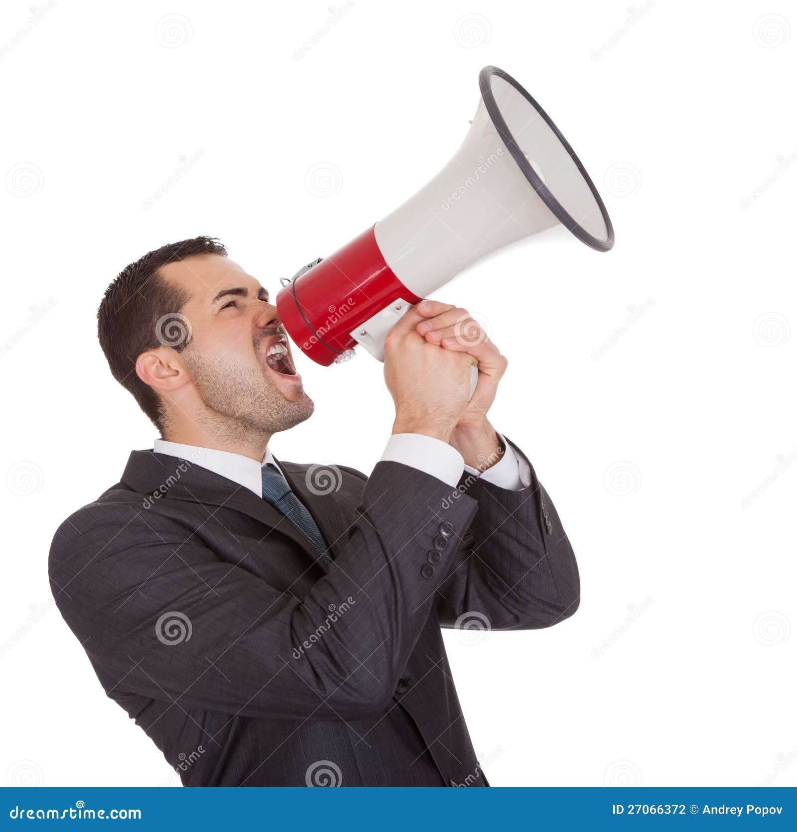 Businessman Screaming in Megaphone Stock Photo - Image of caucasian ...