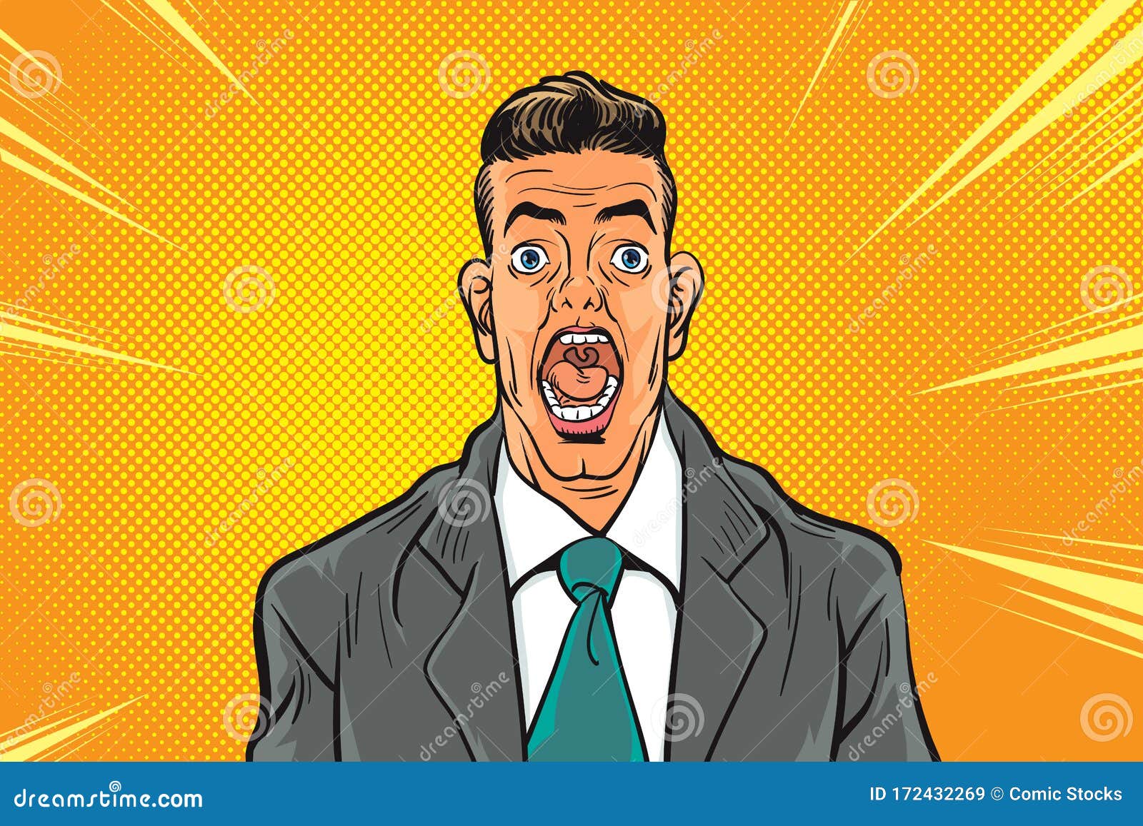Businessman Screams In Horror Isolated On White Background Pop Art