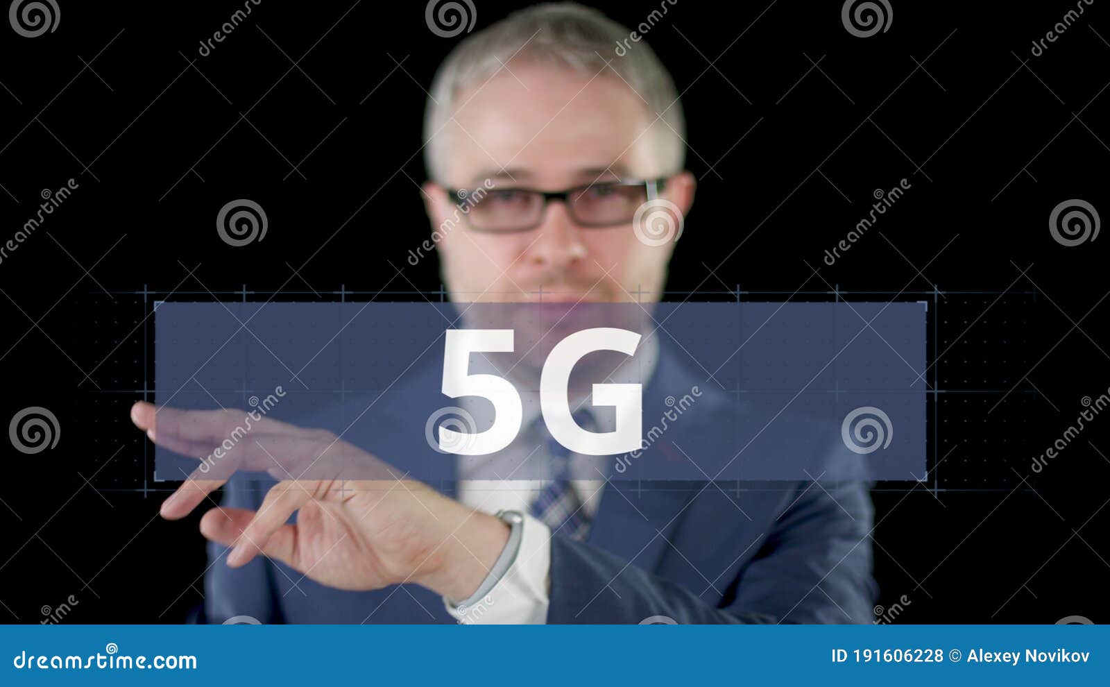 Businessman Scrolles To 5G Digital Option on the Modern Touchscreen ...