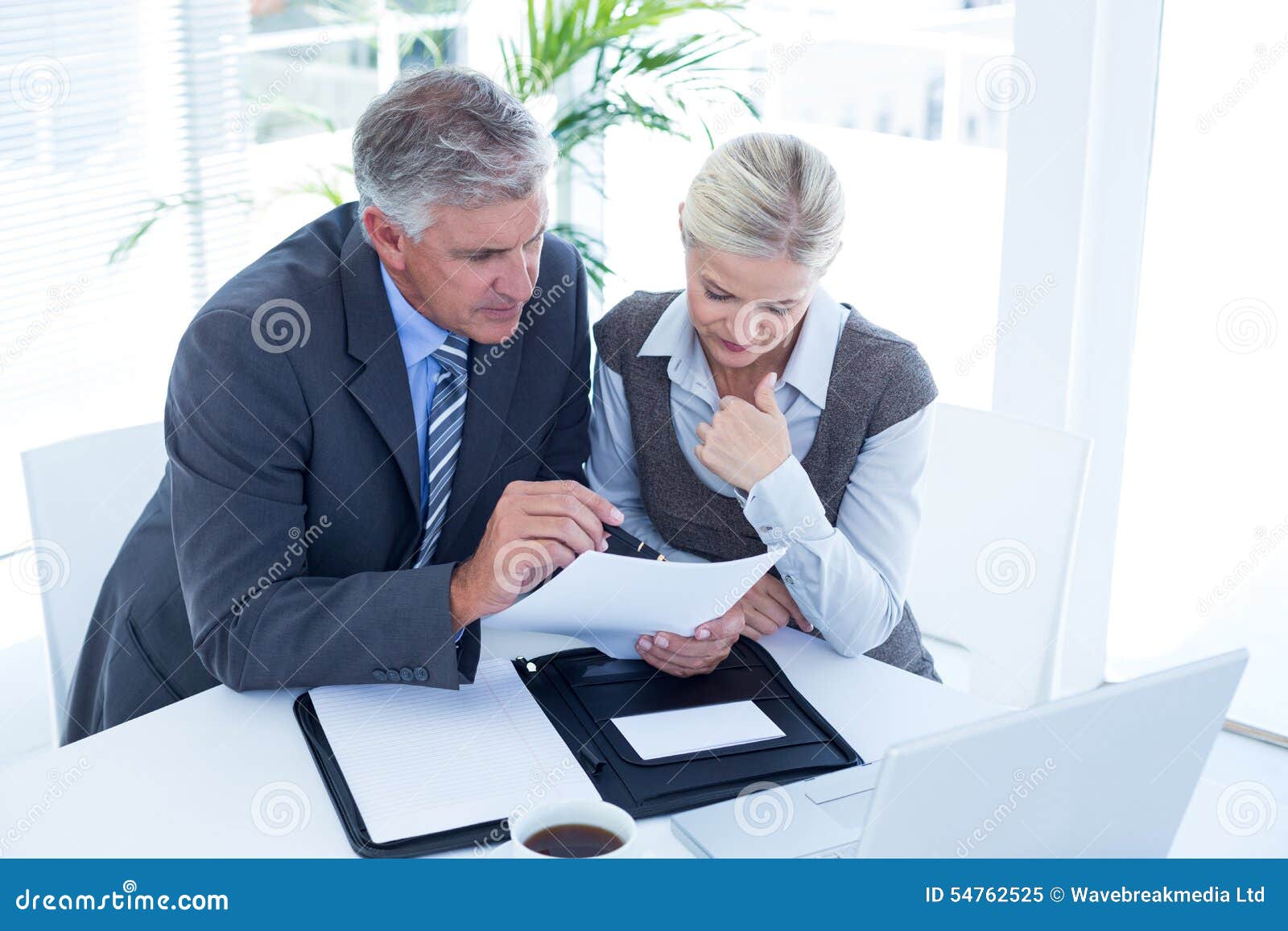 Businessman with Secretary Checking File Stock Image - Image of office ...
