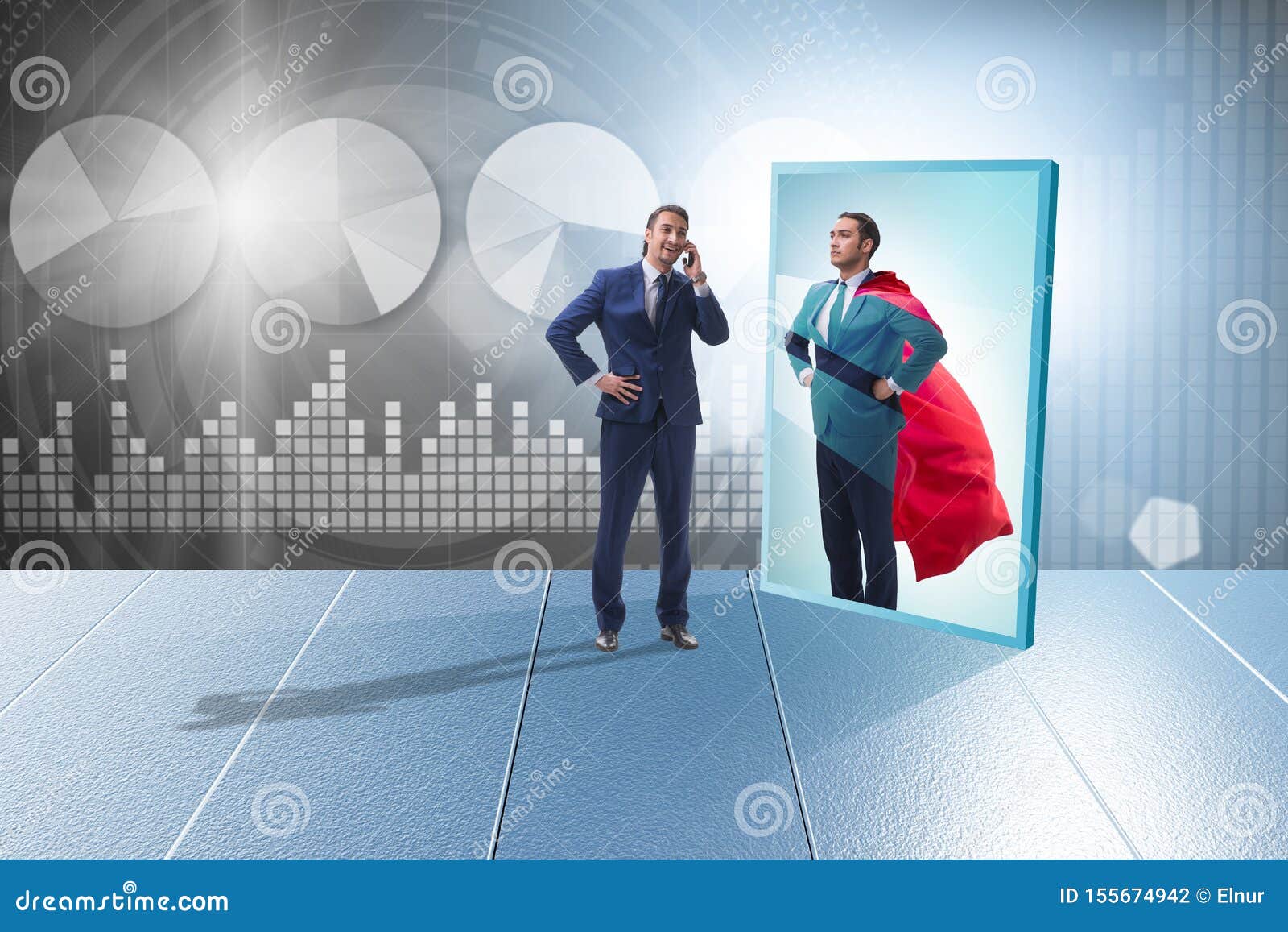 Businessman Seeing Himself in Mirror As Superhero Stock Photo - Image ...