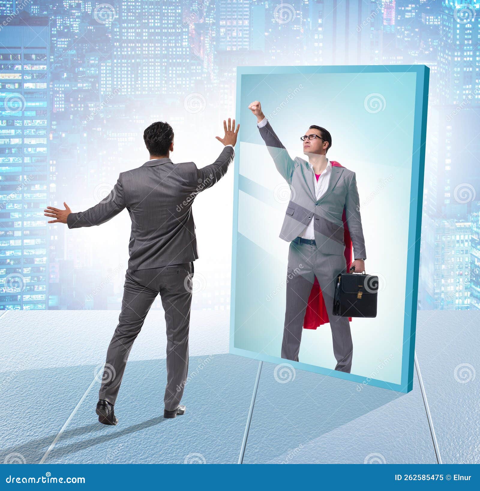 Businessman Seeing Himself in Mirror As Superhero Stock Image - Image ...