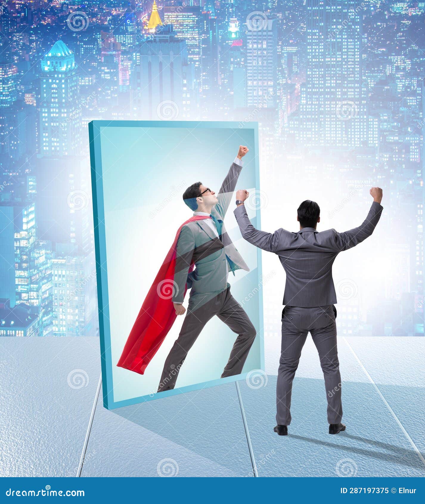 Businessman Seeing Himself in Mirror As Superhero Stock Image - Image ...