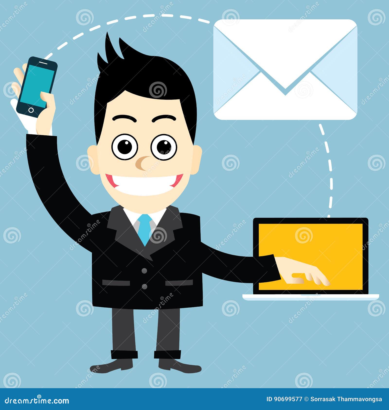Businessman send e-mail. stock vector. Illustration of cartoon - 90699577