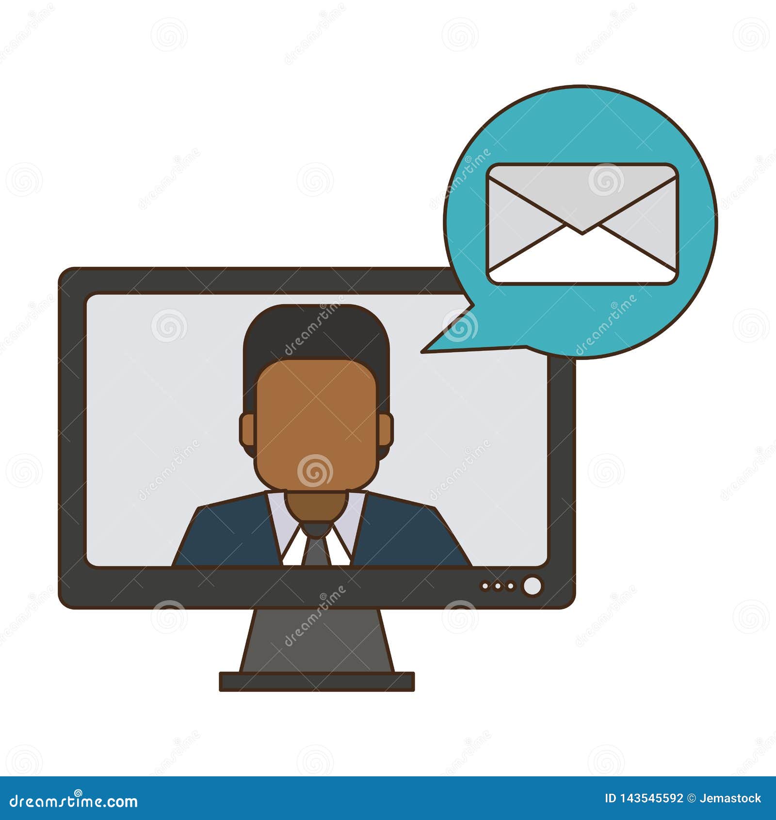 Businessman Sending Email on Computer Screen Stock Vector ...