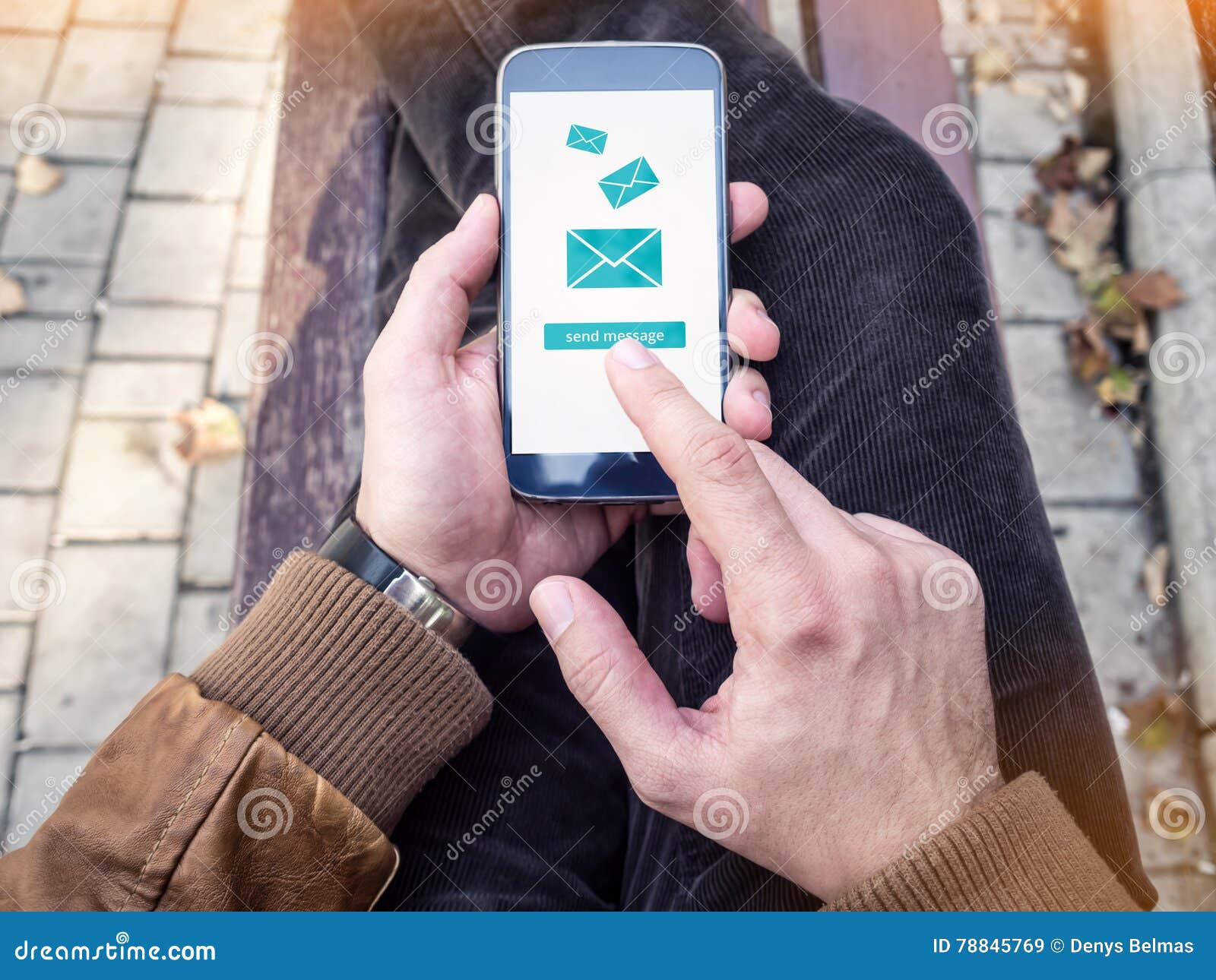 Businessman Sending Email Message Via Modern Smartphone Stock Image ...